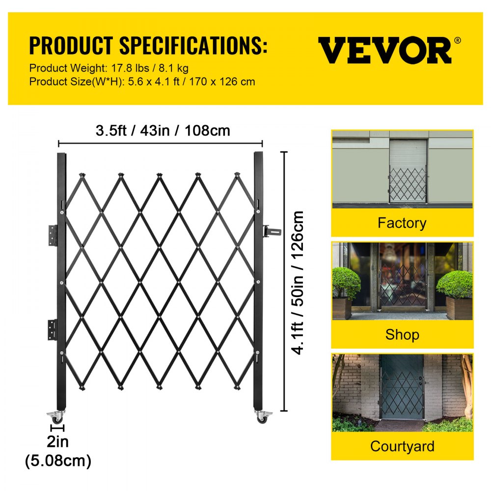 VEVOR Single Folding Security Gate, 48" H x 37" W Folding Door Gate ...