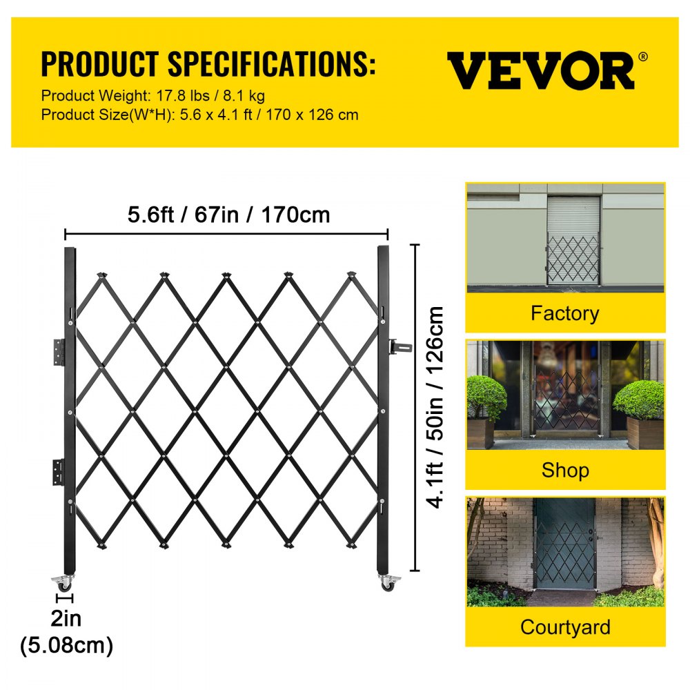VEVOR Single Folding Security Gate, 48" H x 66" W Folding Door Gate ...