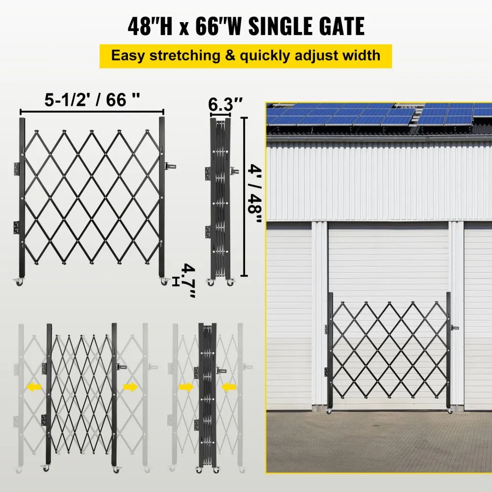VEVOR Single Folding Security Gate, 48" H x 66" W Folding Door Gate ...