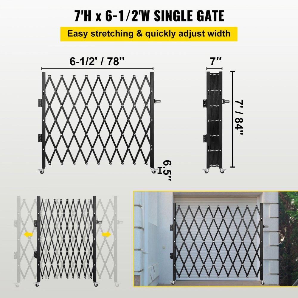 VEVOR Single Folding Security Gate, 7' H x 6-1/2' W Folding Door Gate ...