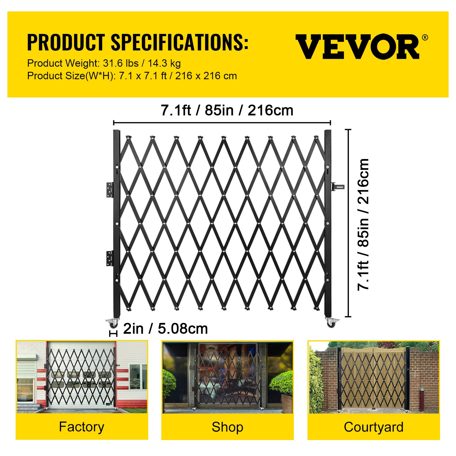 VEVOR Single Folding Security Gate, 7.1' H x 7.1' W （85 x 85 inch ...
