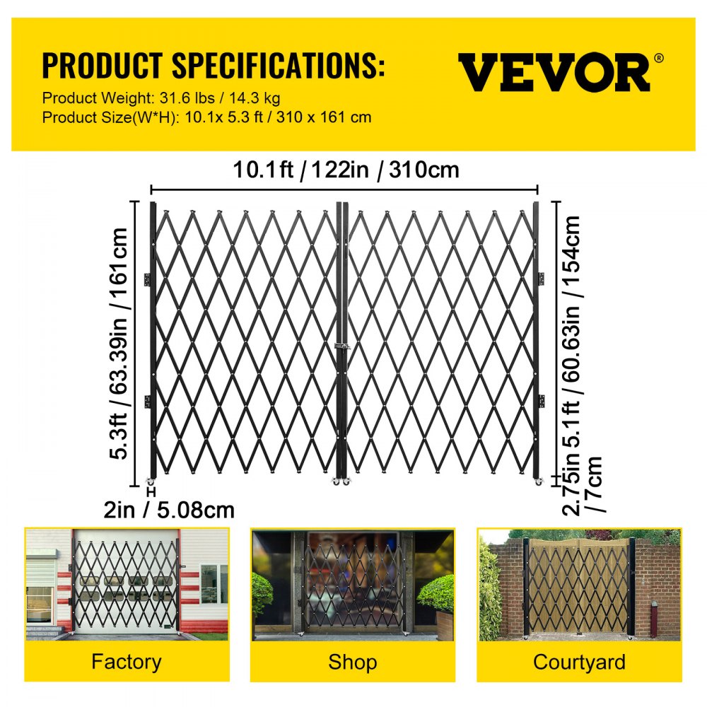 VEVOR Double Folding Security Gate Folding Door Gate 5.1' H x 10.2' W ...