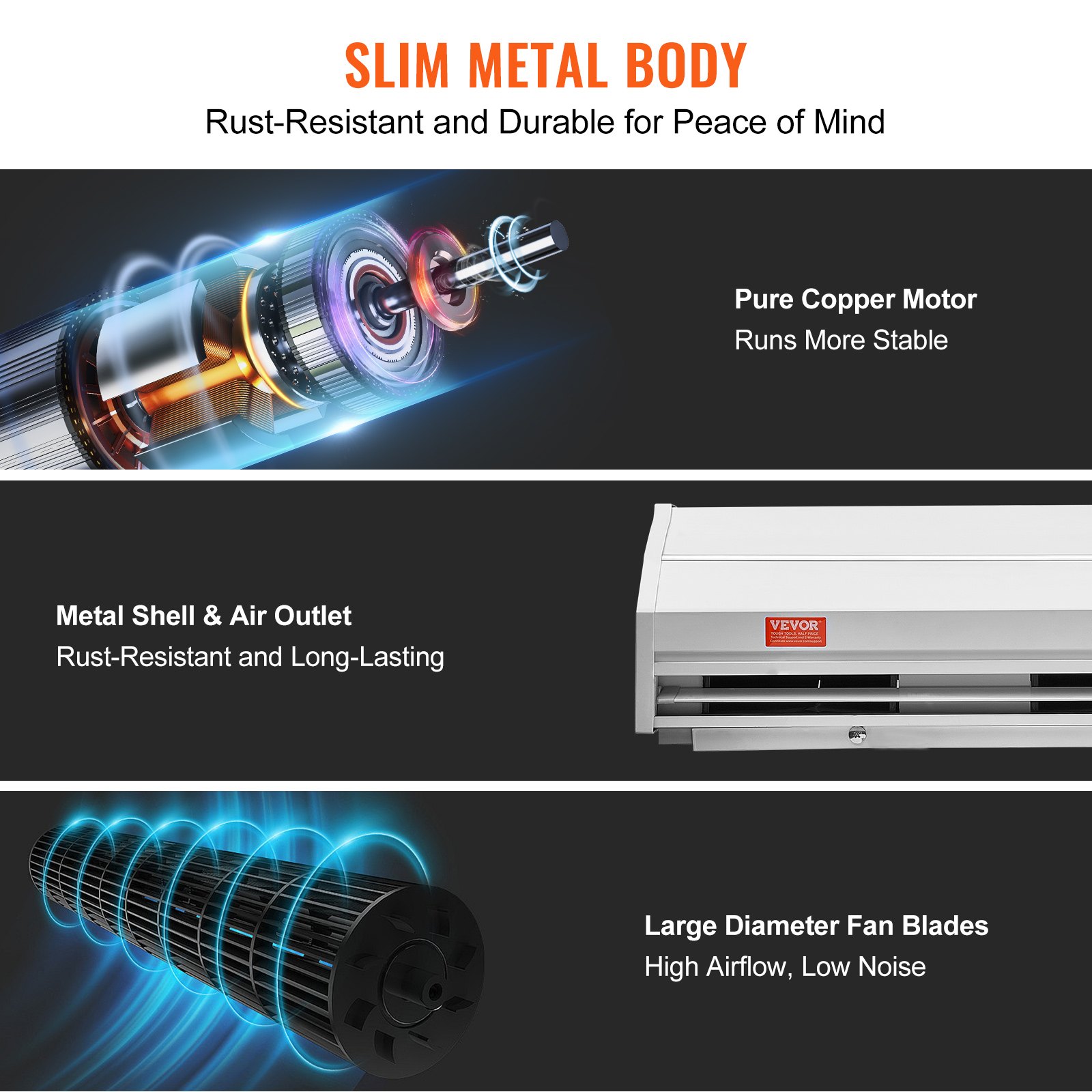 VEVOR 48" Commercial Indoor Air Curtain Super Power 2 Speeds 1200CFM ...