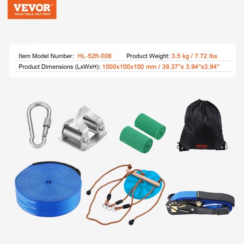 VEVOR Zipline Kit for Kids and Adult, 52 ft Zip Line Kits Up to 500 lb ...