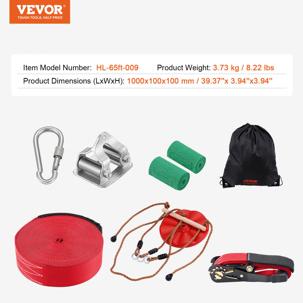 VEVOR Zipline Kit for Kids and Adult, 65 ft Zip Line Kits Up to 500 lb ...
