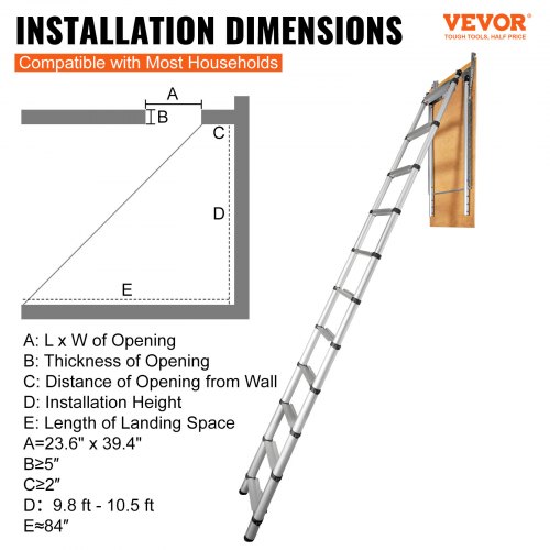 VEVOR Attic Ladder Telescoping, 158.76kg Capacity, 100cm x 59.94cm ...