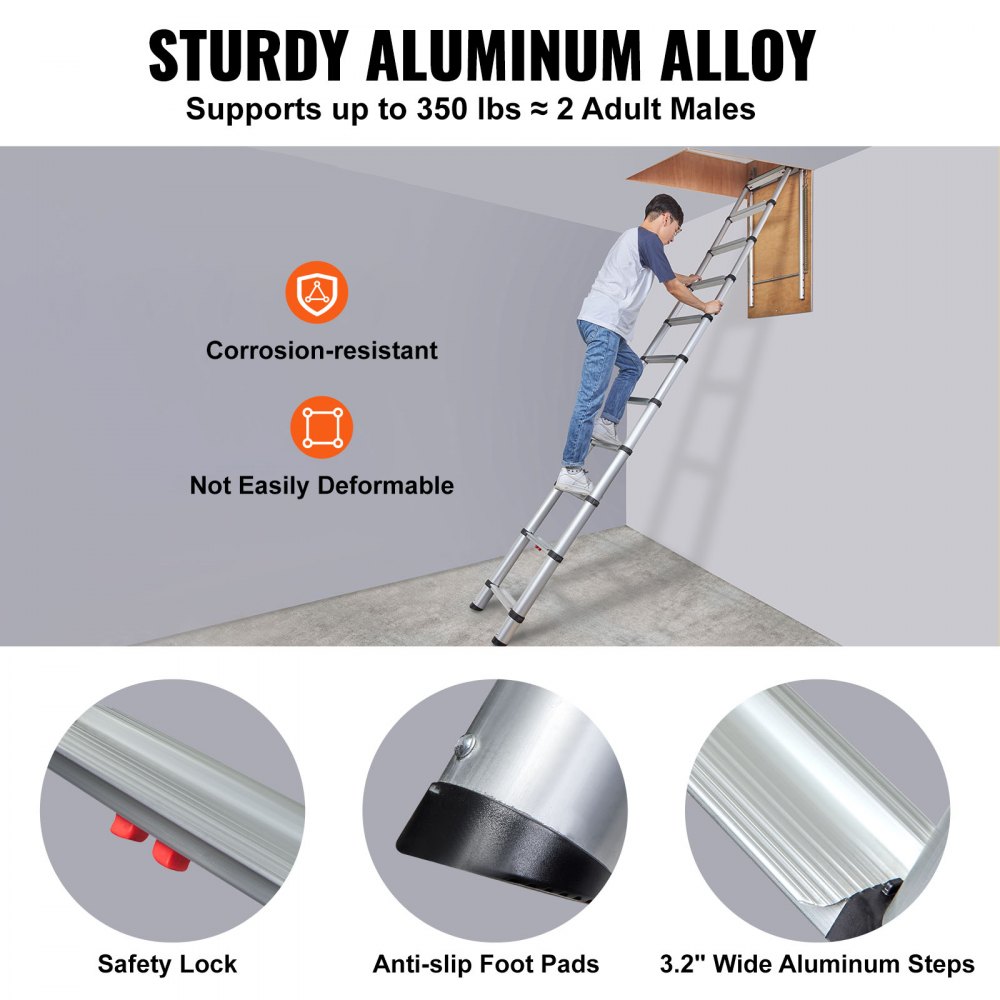 VEVOR VEVOR Attic Ladder Telescoping, 158.76kg Capacity, 100cm x 59 ...
