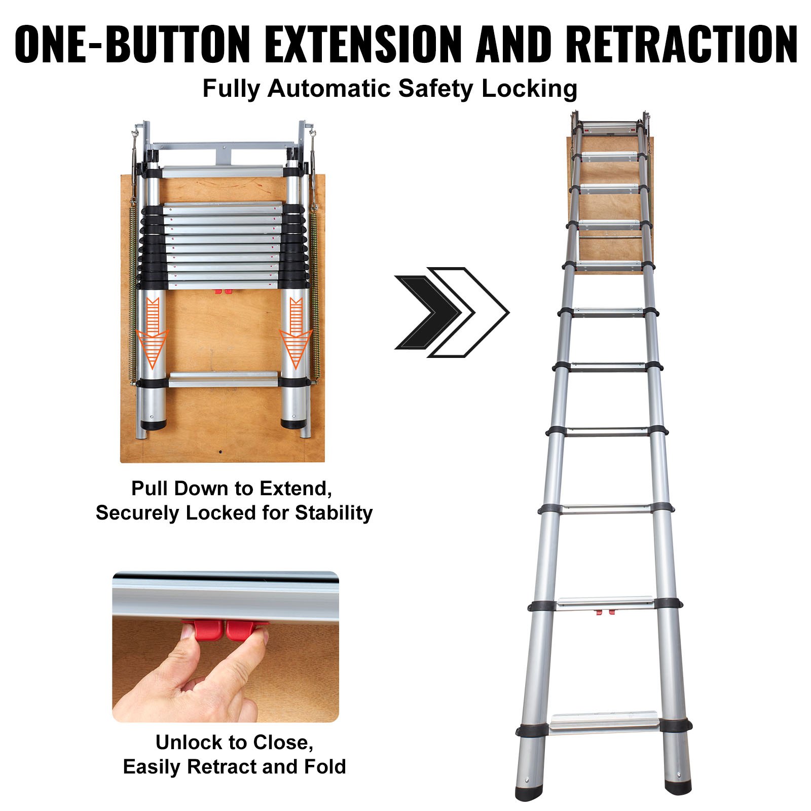 VEVOR VEVOR Attic Ladder Telescoping, 158.76kg Capacity, 100cm x 59 ...