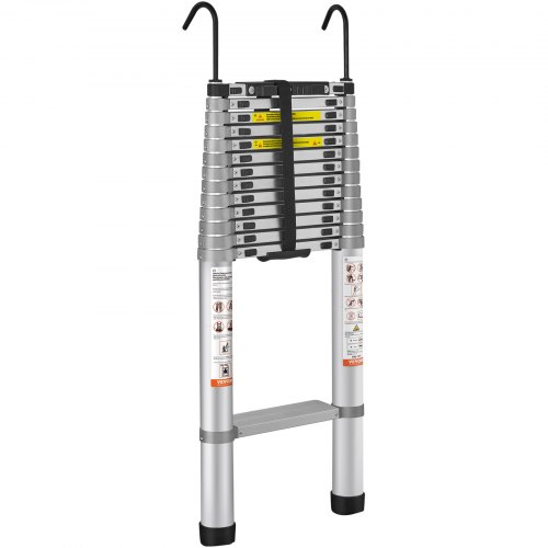 VEVOR Telescoping Ladder 563.9CM Aluminum One button Retraction Collapsible Extension Ladder 400 LBS Capacity with Non slip Feet Portable