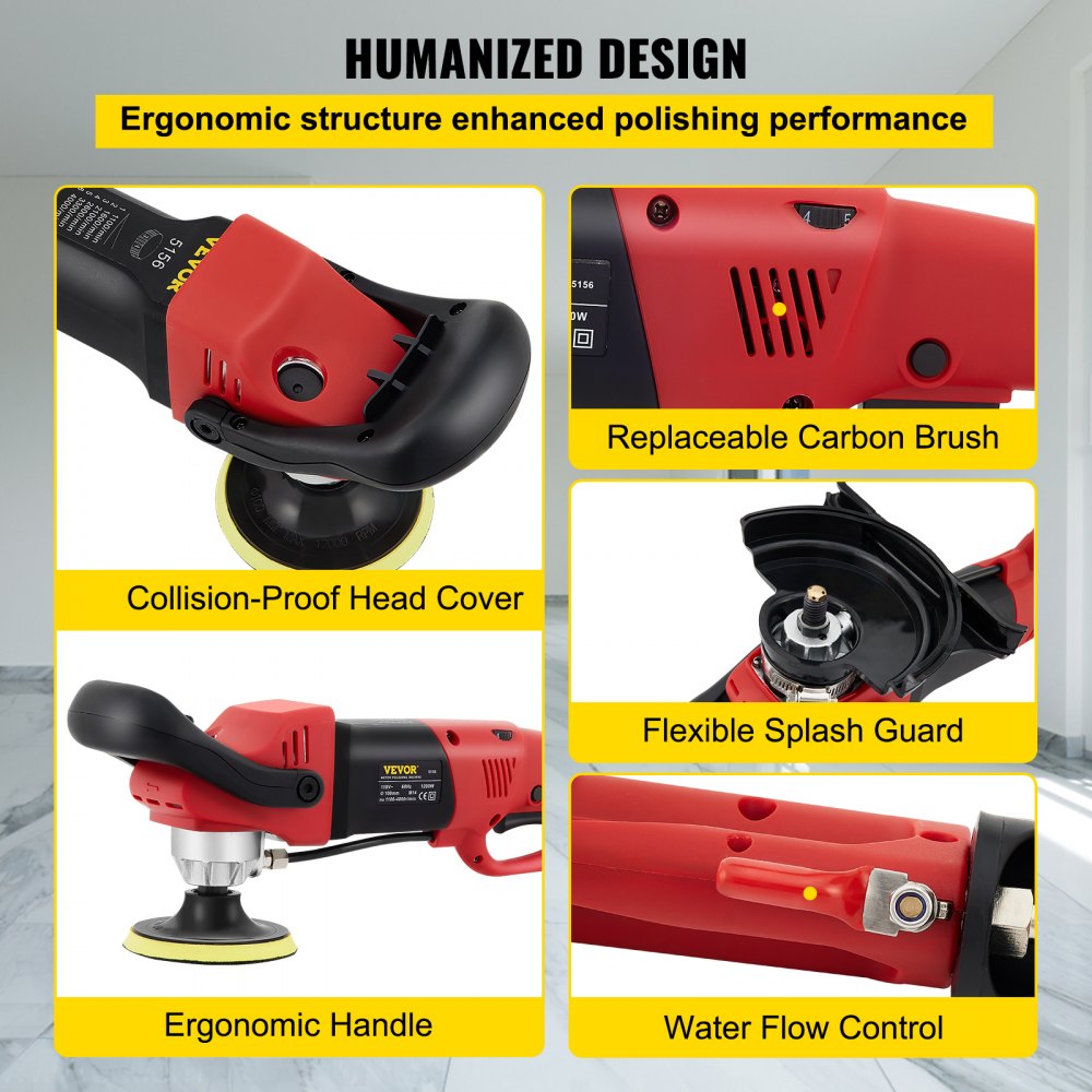 VEVOR Wet Polisher Grinder, 6 Variable Speed Buffing Machine & 8PCS ...