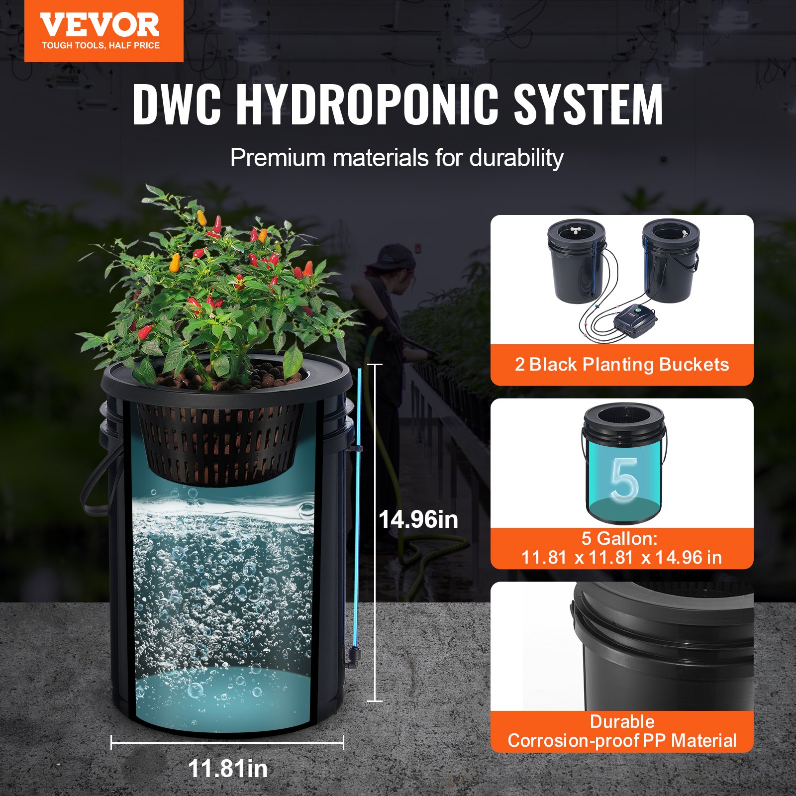 VEVOR DWC Hydroponics Grow System, Hydroponic Growing System with Top ...
