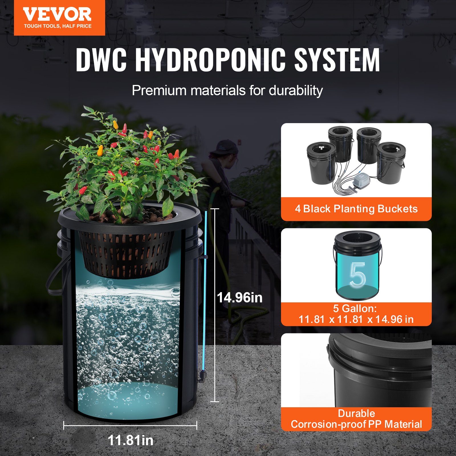 VEVOR DWC Hydroponics Grow System Deep Water Culture with Top Drip 4 ...