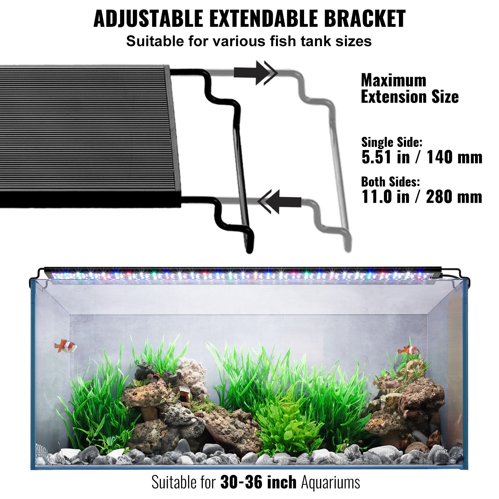 VEVOR Aquarium Light with LCD Monitor, 24W Full Spectrum Fish Tank ...