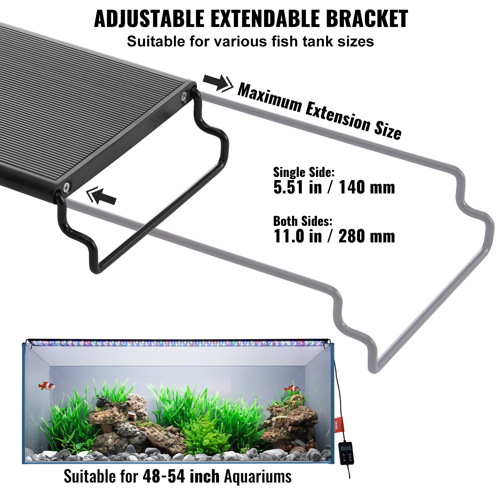 VEVOR Aquarium Light with LCD Monitor, 42W Full Spectrum Fish Tank ...