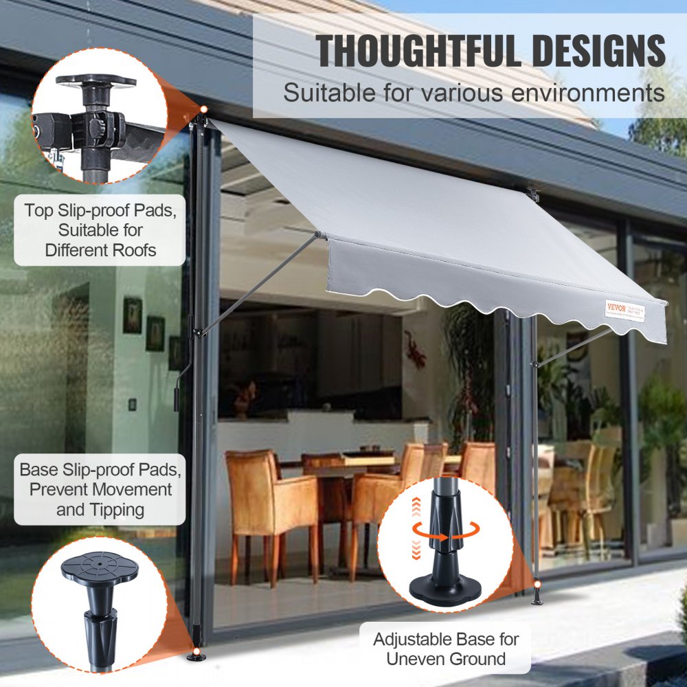 VEVOR Manual Retractable Awning, 3m Outdoor Retractable Patio Awning Sunshade Shelter ...