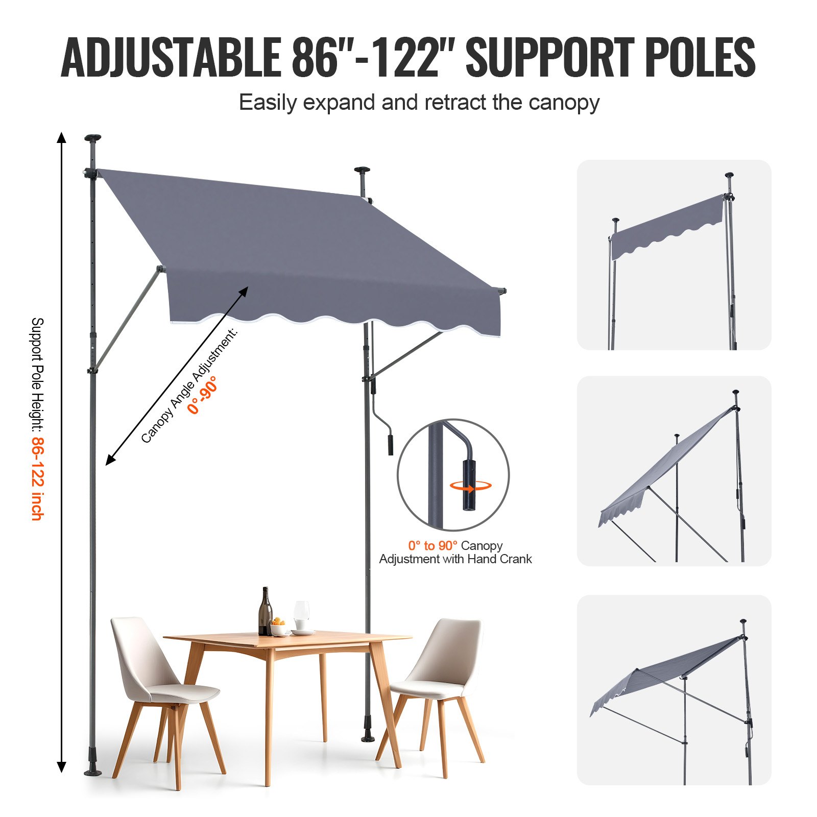 VEVOR Manual Patio Retractable Awning - 59" x 47" Patio