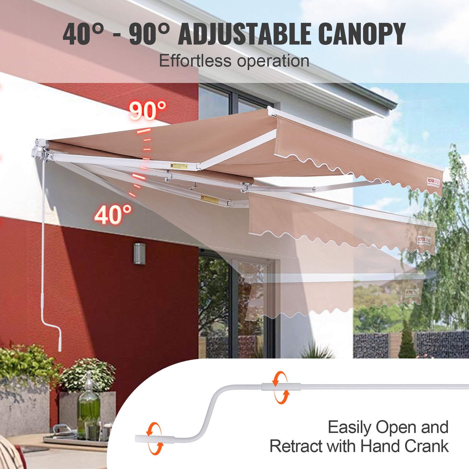 VEVOR Manual Retractable Awning, 12 x 10 ft Outdoor Patio Awning ...