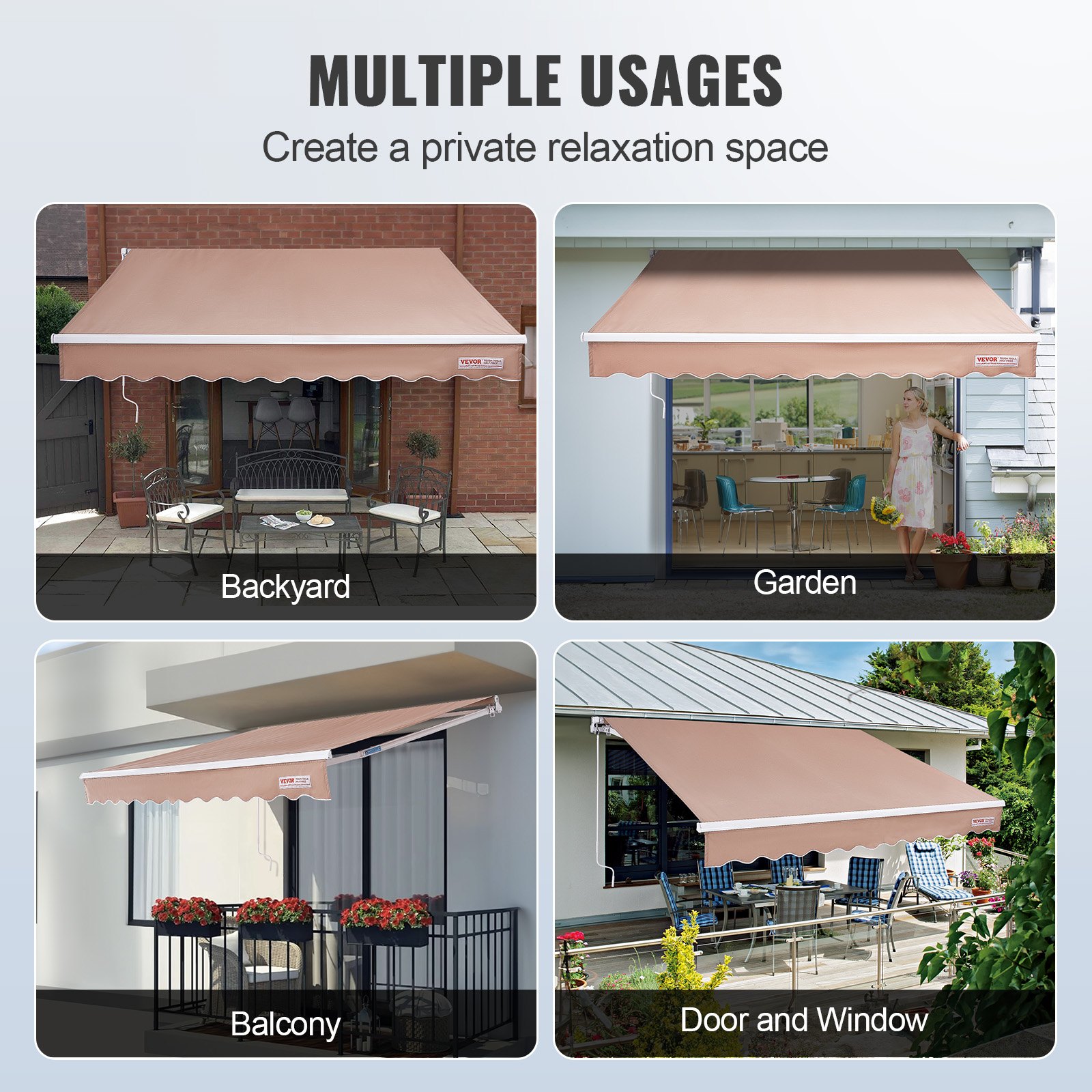 VEVOR VEVOR Manual Retractable Awning, 8 x 7 ft Outdoor Patio Awning Retractable Sun Shade ...