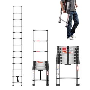 VEVOR Telescoping Ladder, 12.5ft Stainless Steel Lightweight Extension ...