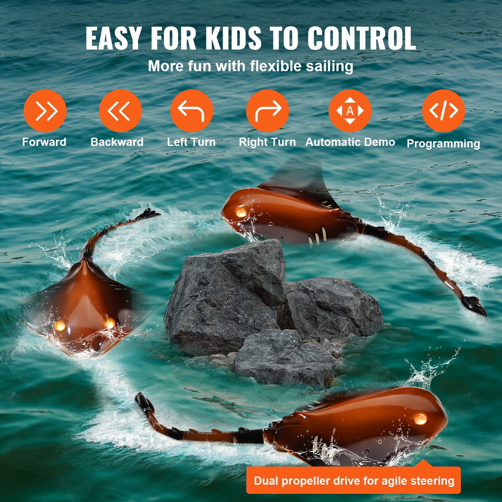 VEVOR Manta Ray Toy – 2.4GHz, Dual 700mAh Batteries