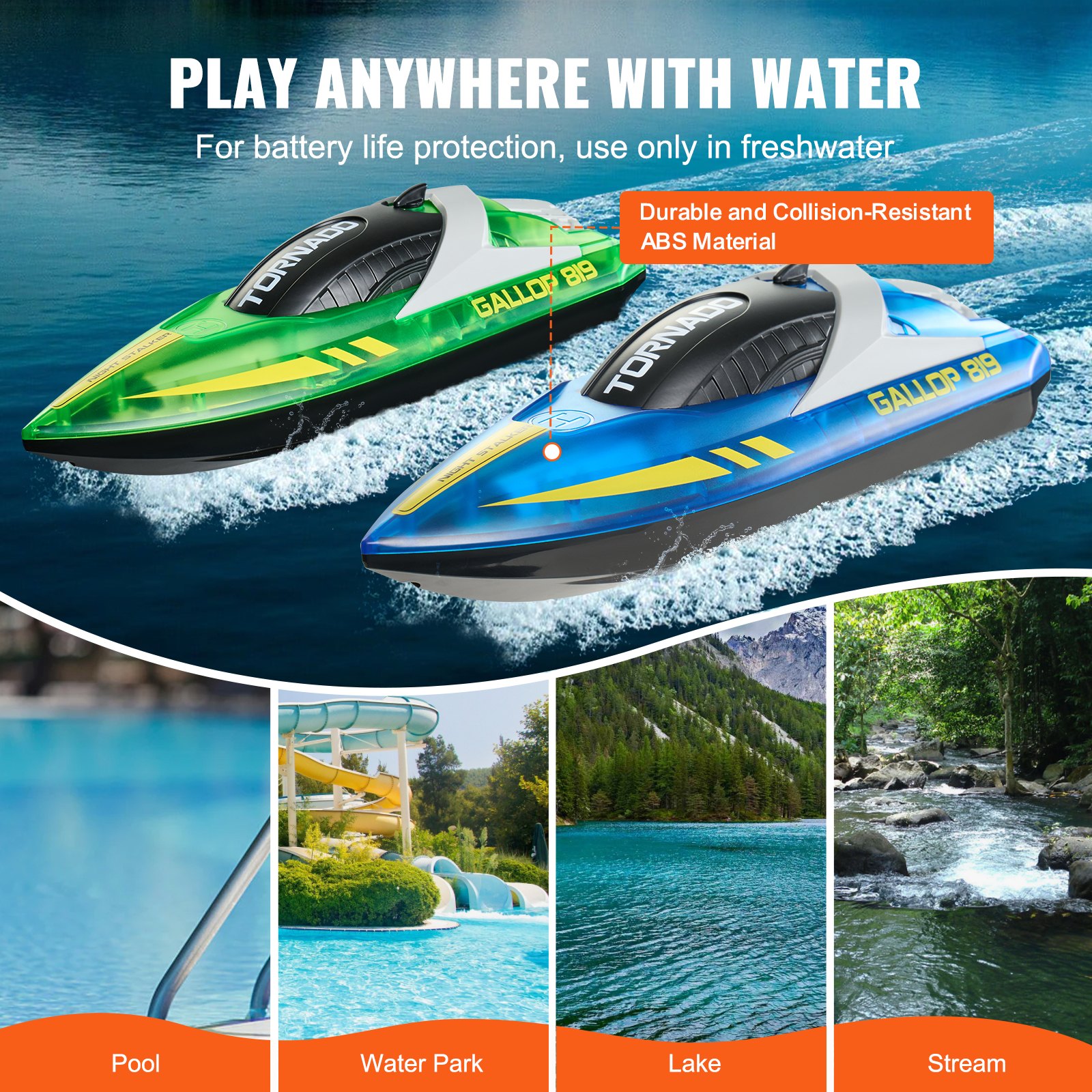 VEVOR RC Boat, 2 Pack 2.4GHz 12 km/h, Remote Control Boat for Pools ...