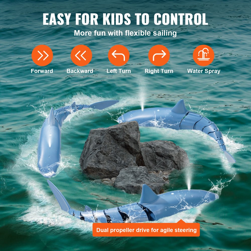VEVOR Remote Control Shark Toy – 30m Range, 60min Playtime