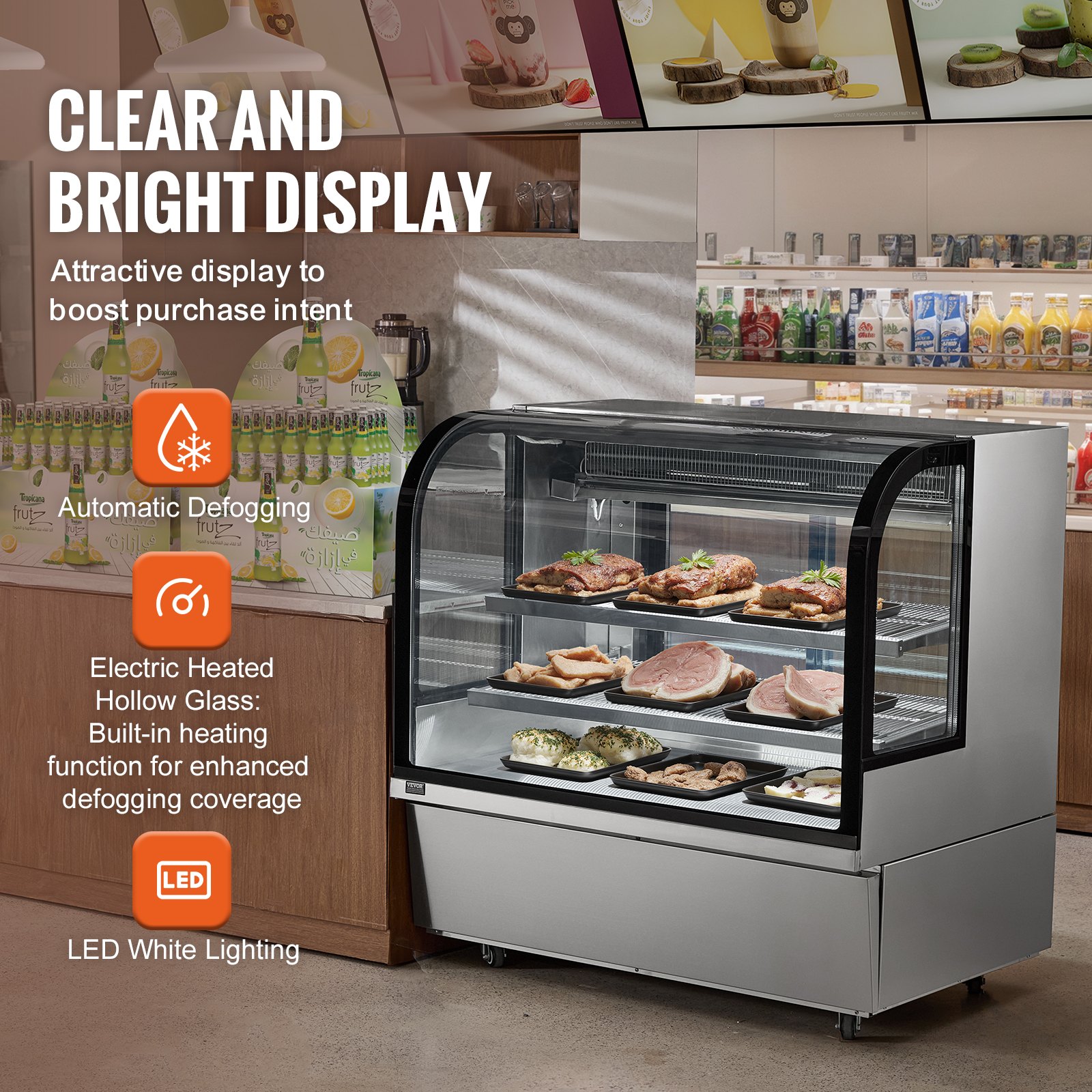 VEVOR Refrigerated Display Case Bakery Display Fridge Case 18 cu ft ...