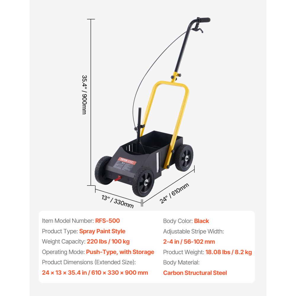 VEVOR Striping Line Marking Machine, 24 x 13 x 35.4 in, 4-Wheel, Heavy ...