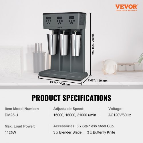 VEVOR Milkshake Maker, 375W x 3 Electric Milkshake Machine, Commercial ...