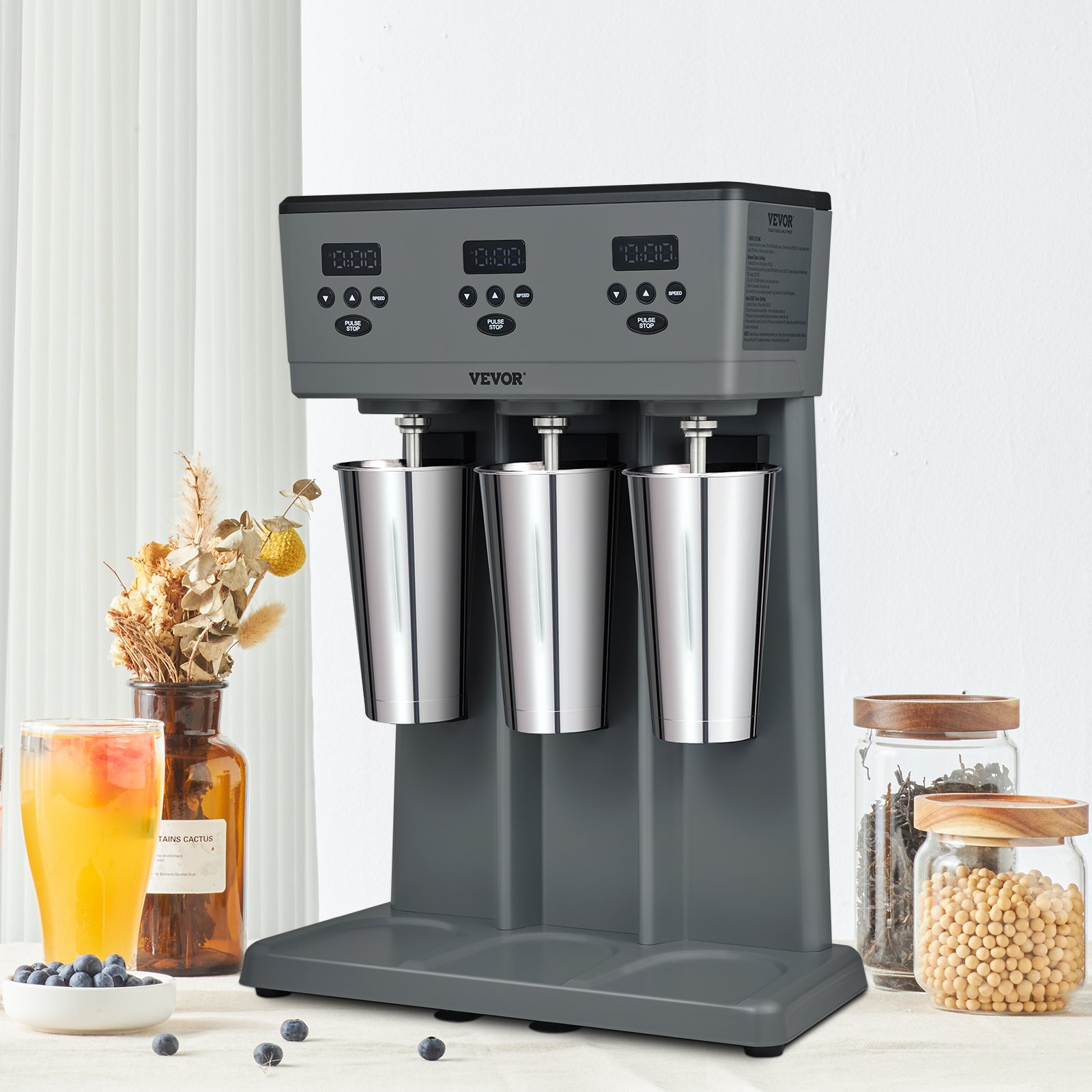VEVOR Milkshake Maker, 375W x 3 Electric Milkshake Machine, Commercial ...