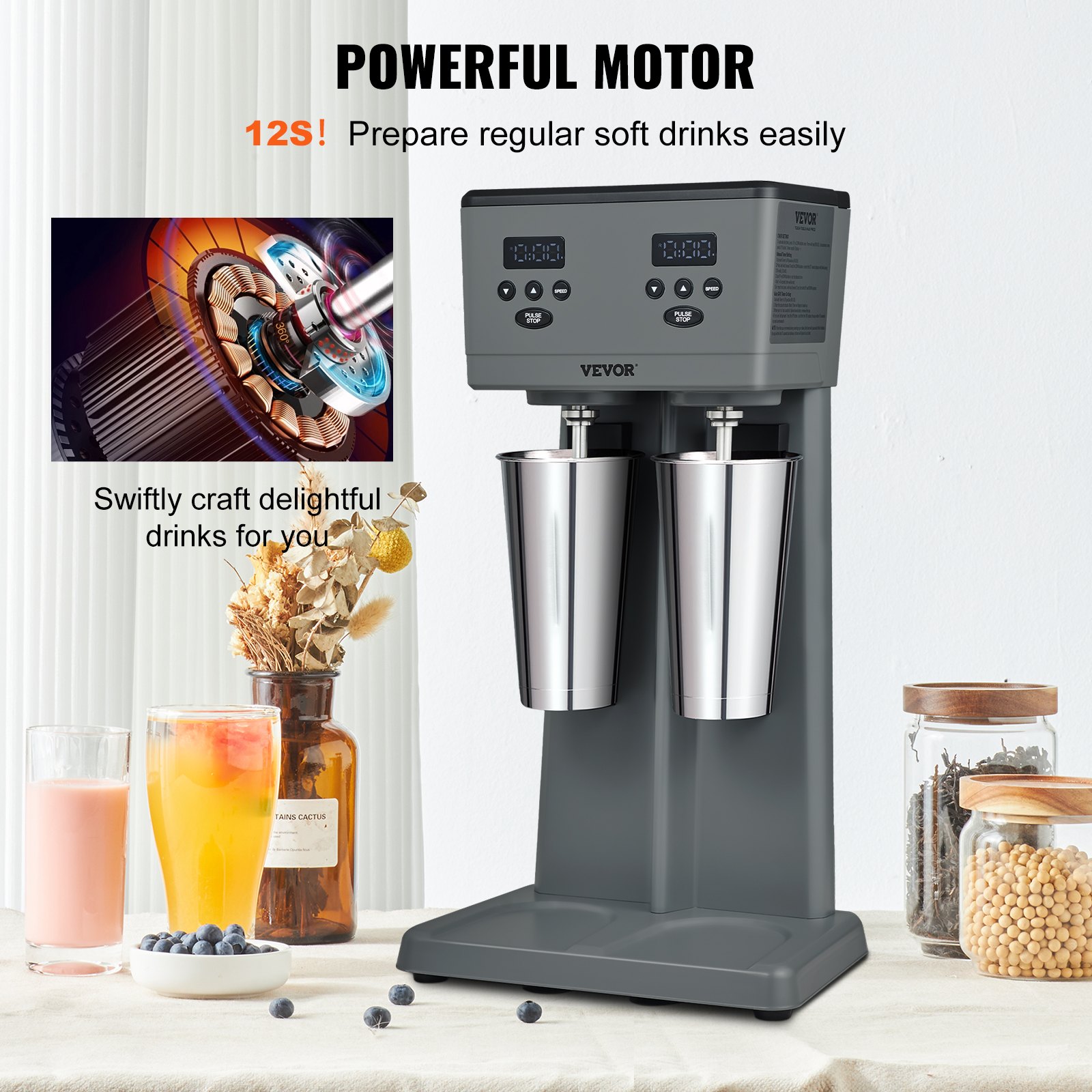 VEVOR Milkshake Maker, 375W x 2 Electric Milkshake Machine, Commercial ...