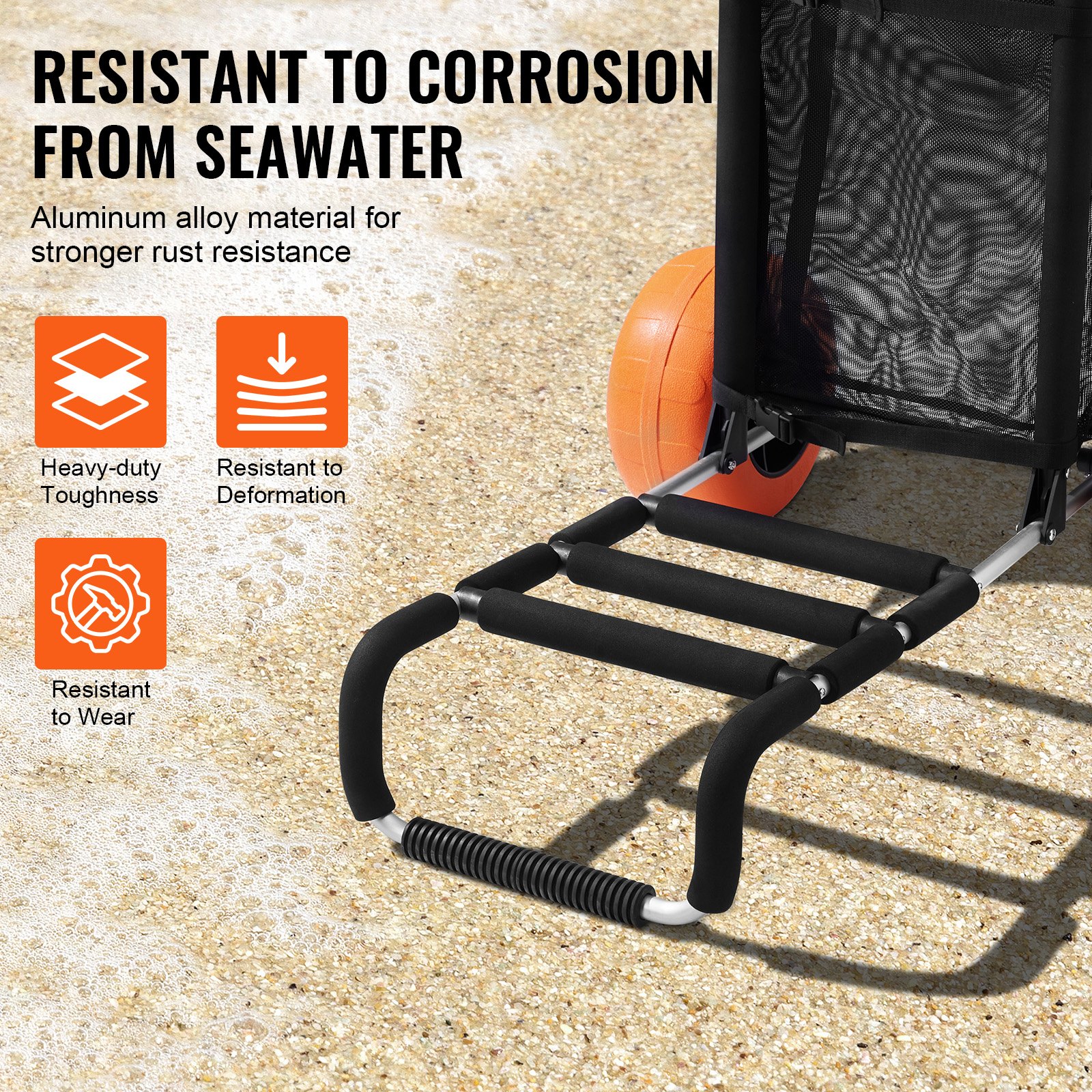 VEVOR Beach Dolly with Big Wheels for Sand, 29.9" x 15.4" Cargo Deck, w ...