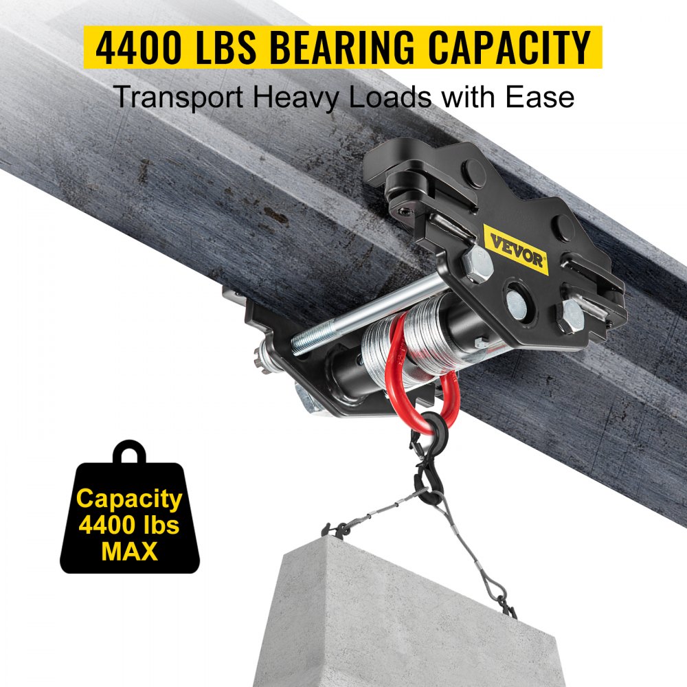 VEVOR Manual Trolley, 4400 LBS/2 Ton Load Capacity Beam Trolley, 2"-3.5 ...