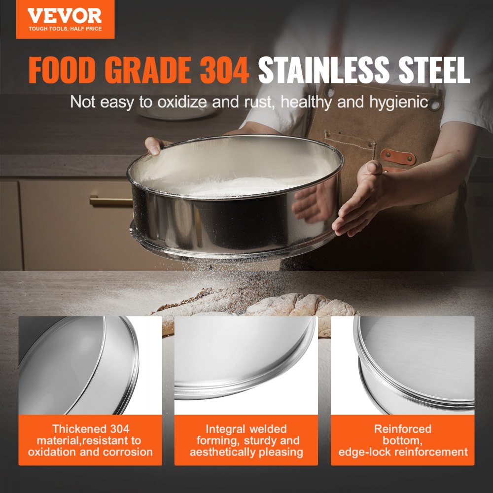 VEVOR Flour Sieve Mesh - 10/12/40/80/150 Mesh Options