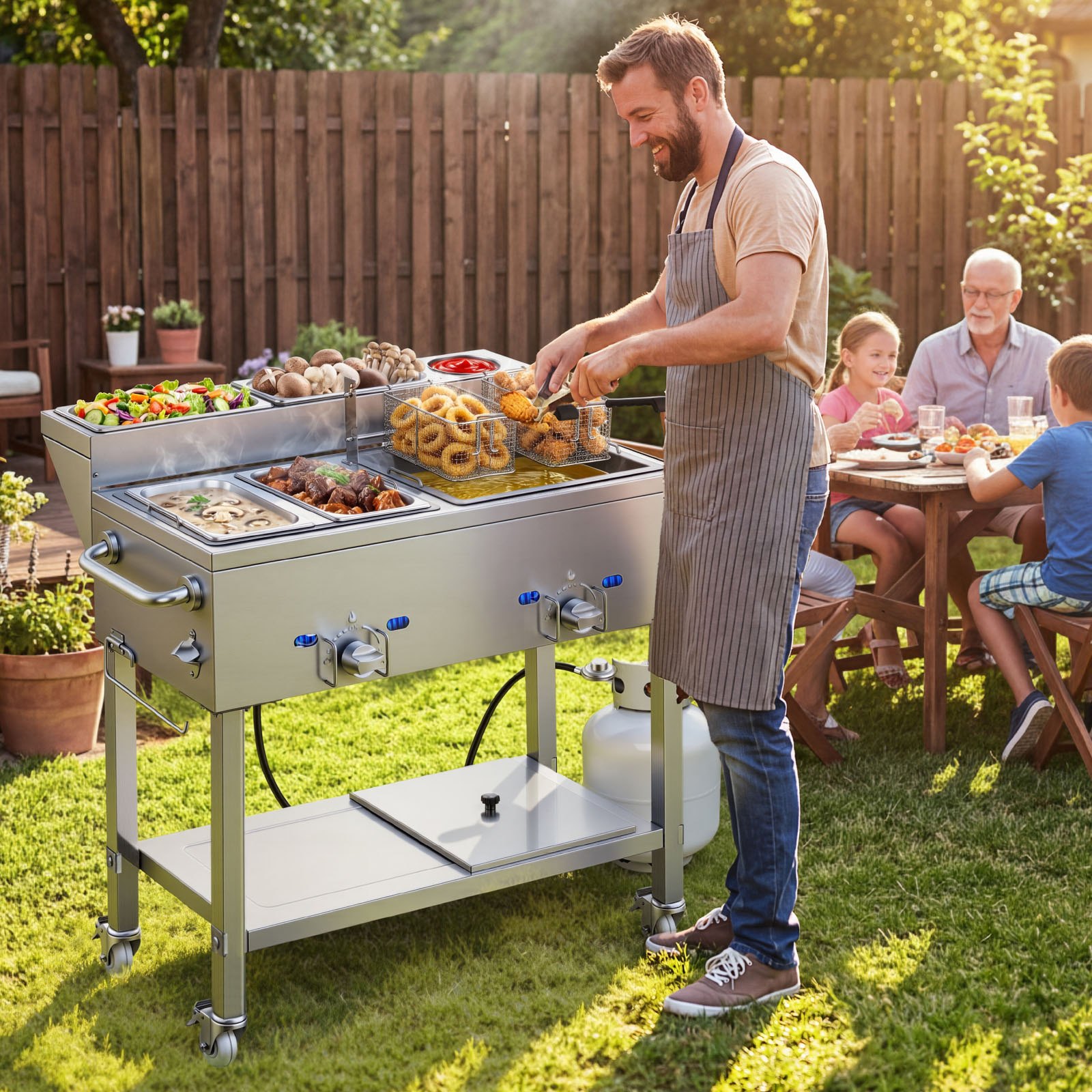 VEVOR Outdoor Propane Deep Fryer, 2 Burners (11,600 BTU Each ...