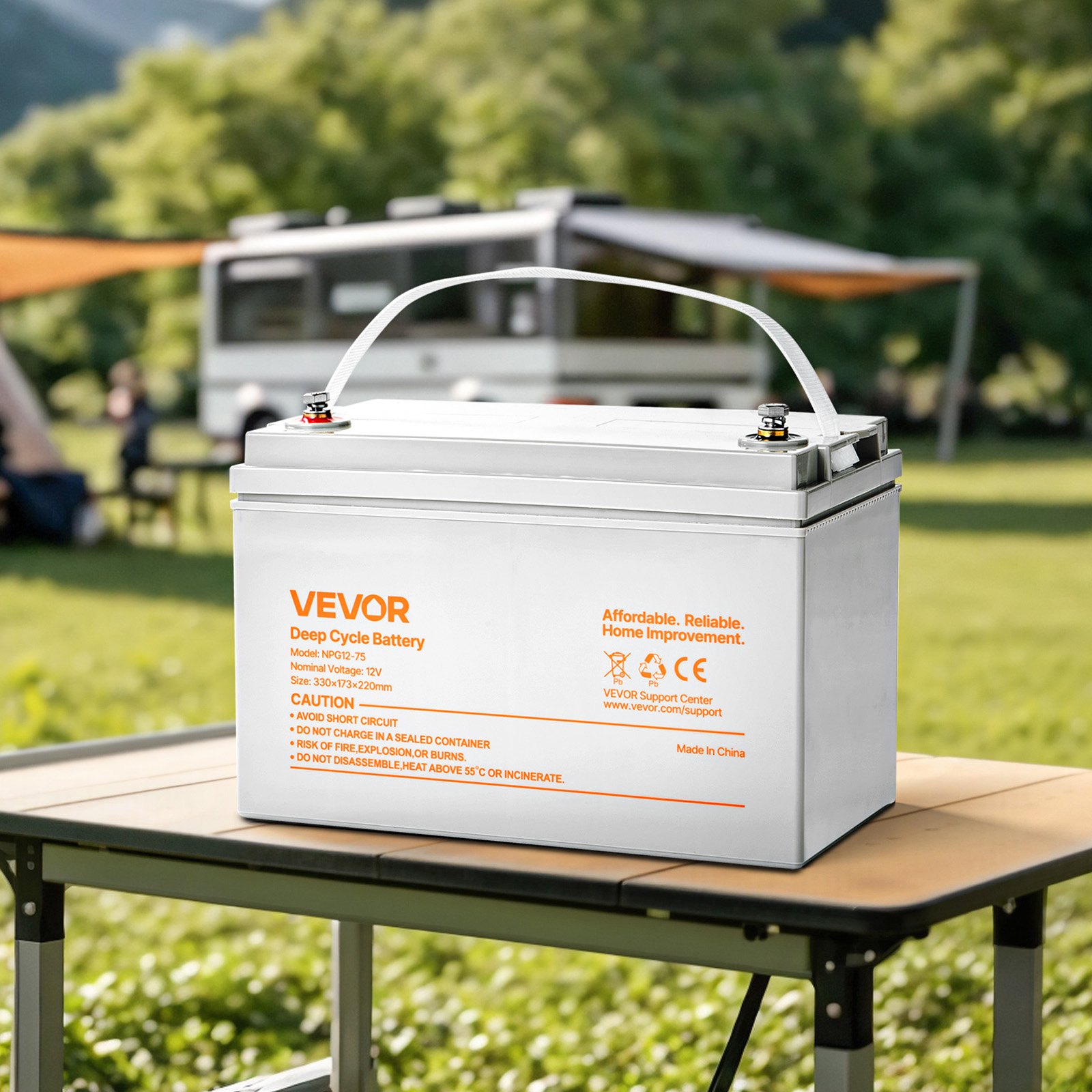 VEVOR 75Ah Deep Cycle Battery – 12V AGM, 225A Max Output