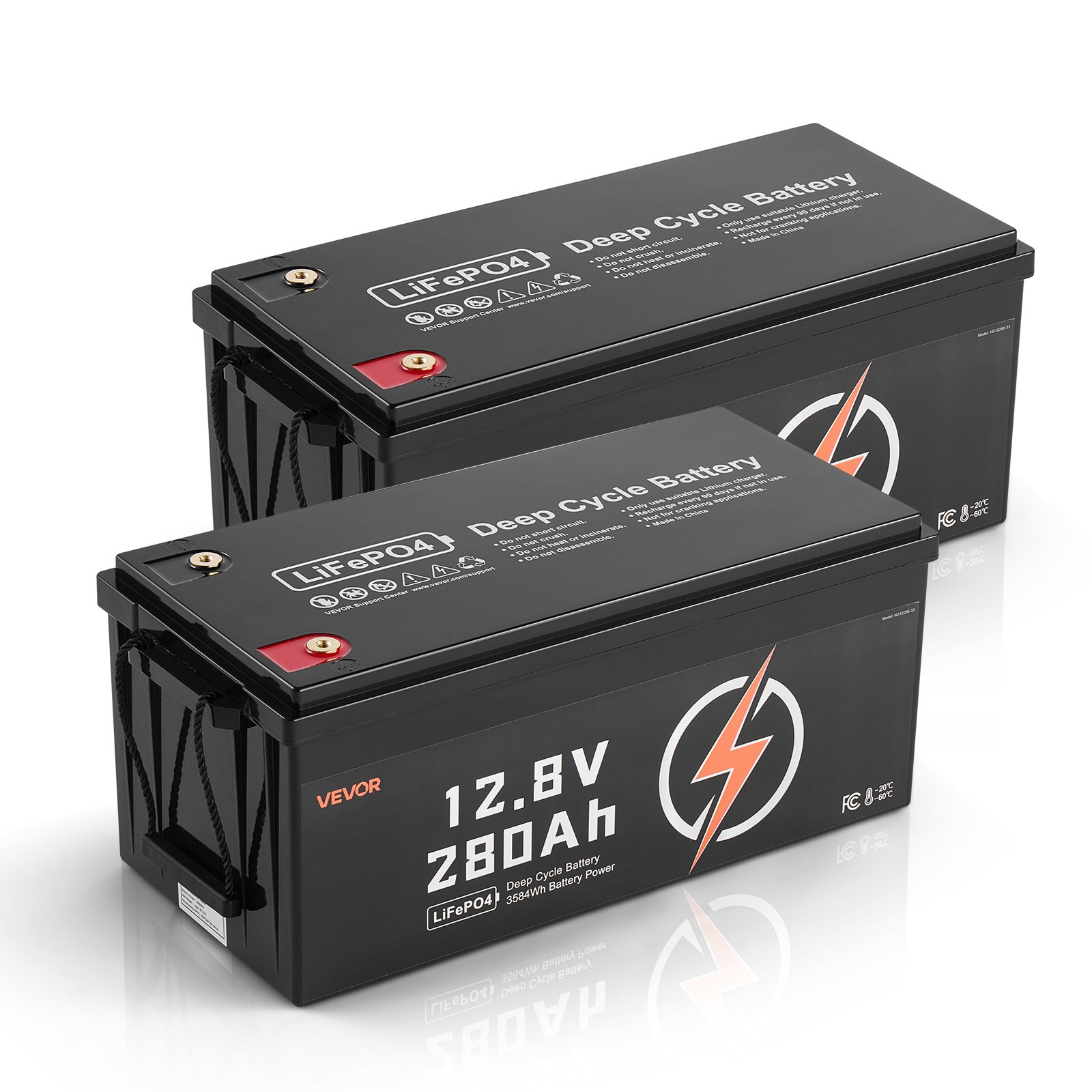 VEVOR Lot de 2 batteries LiFePO4 12 V 280 Ah, jusqu'à 15 000 cycles ...