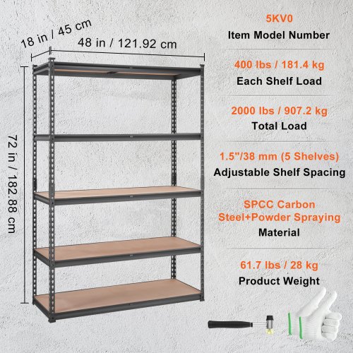 VEVOR Storage Shelving Unit, 5-Tier Adjustable, 907 kg Capacity, Heavy ...