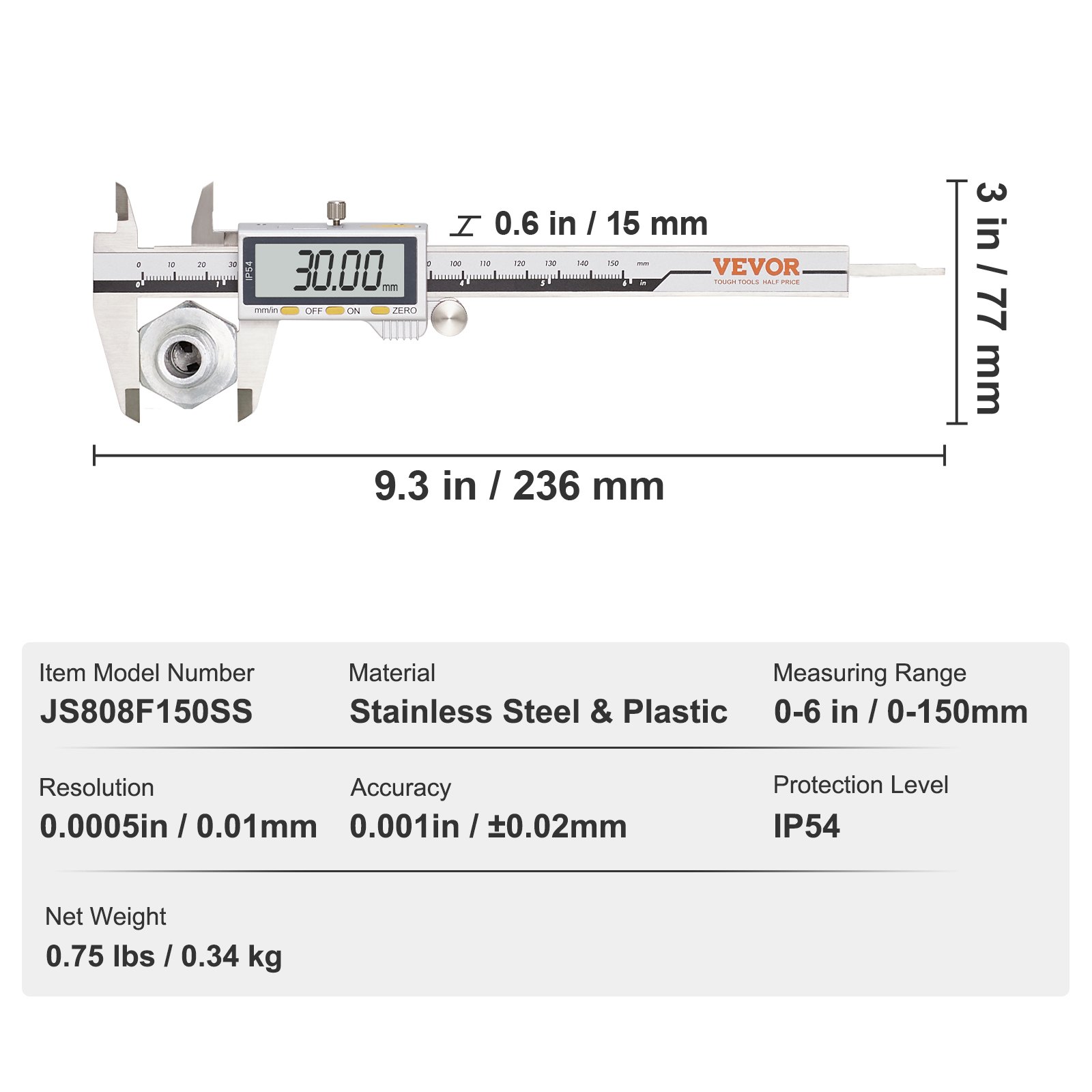VEVOR Digital Caliper, Calipers Measuring Tool 0-6", Electronic ...