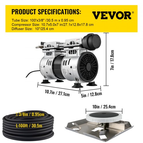 VEVOR Pond Aerator, for Up to 3 Acres, Lake Aeration System with 3/4 HP ...
