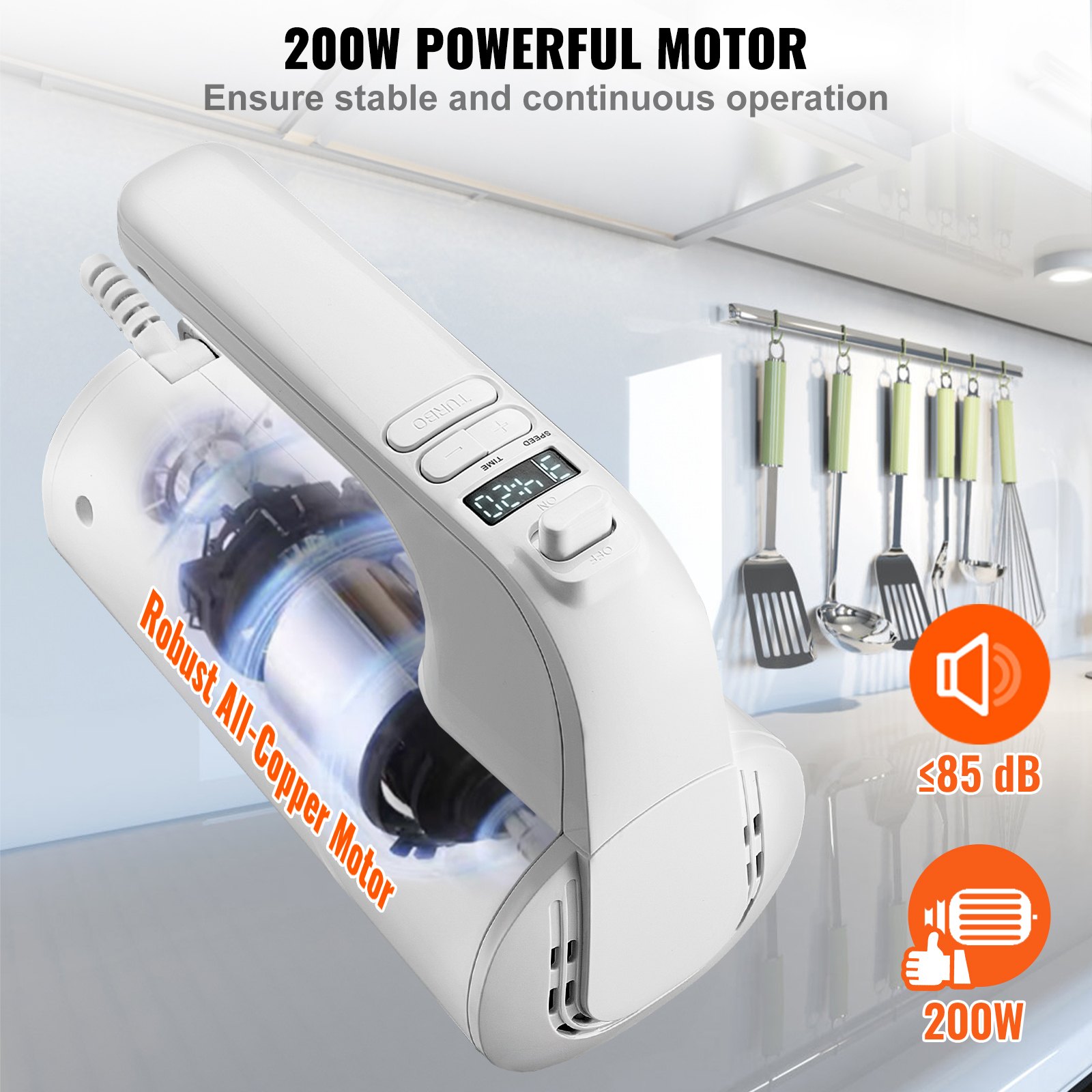 VEVOR Digital Electric Hand Mixer, 5-Speed, 200W Portable Electric ...