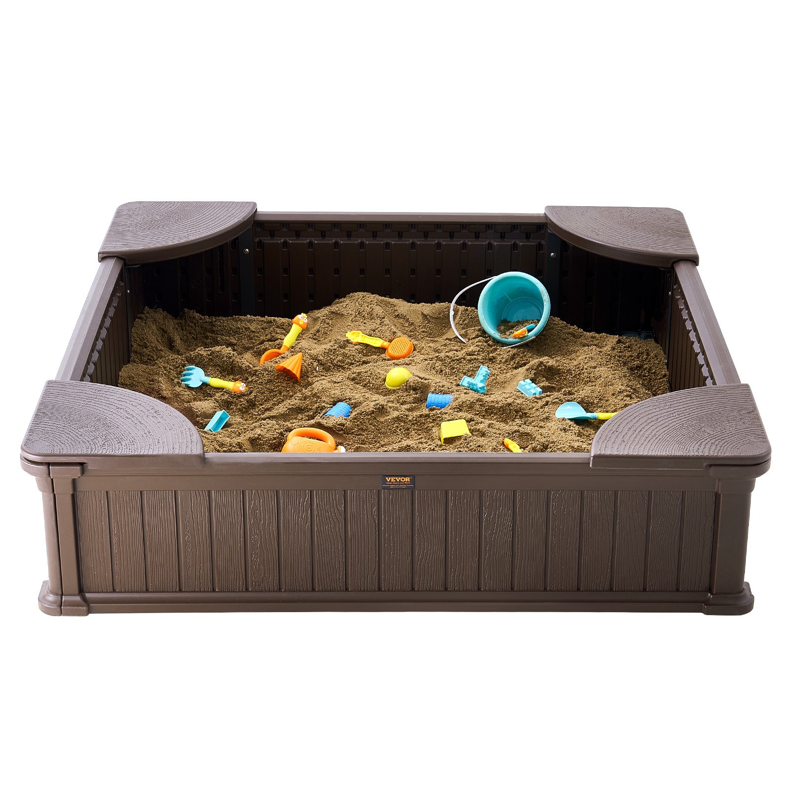 VEVOR Sandbox with Cover, 48.6x48.6x12.4 in Square Sand Box, HDPE Sand ...
