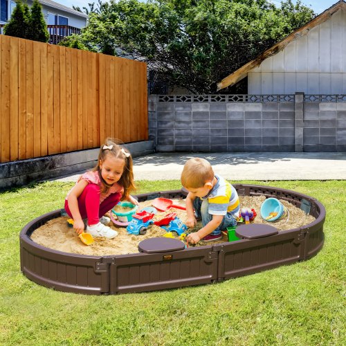 VEVOR Sandbox with Cover, 72 x 41.5 x 9.1 in Oval Sand Box, HDPE Sand ...