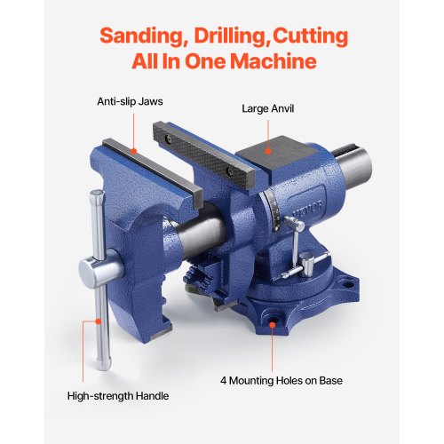 6-1/2" Multi-Purpose Bench Vise Heavy Duty Ductile Iron 360° Swivel Base | VEVOR US