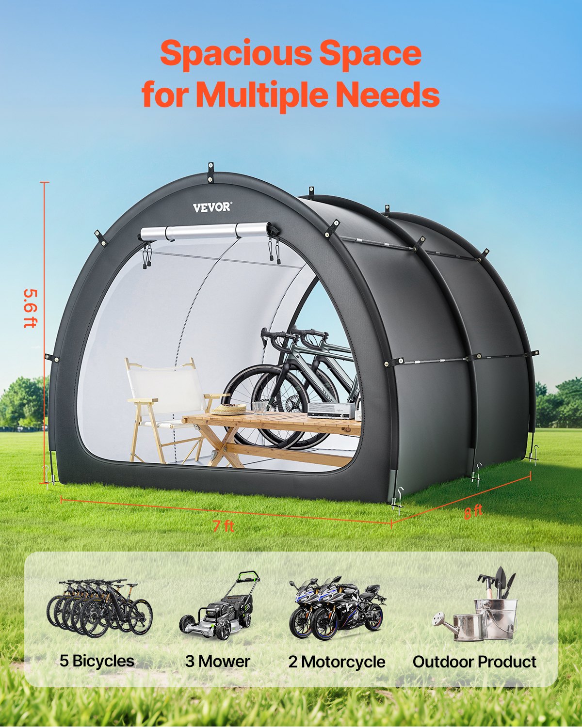 Outdoor Bike Storage Tent Fan-Shaped Waterproof Bike Tent for 5+ Bikes ...