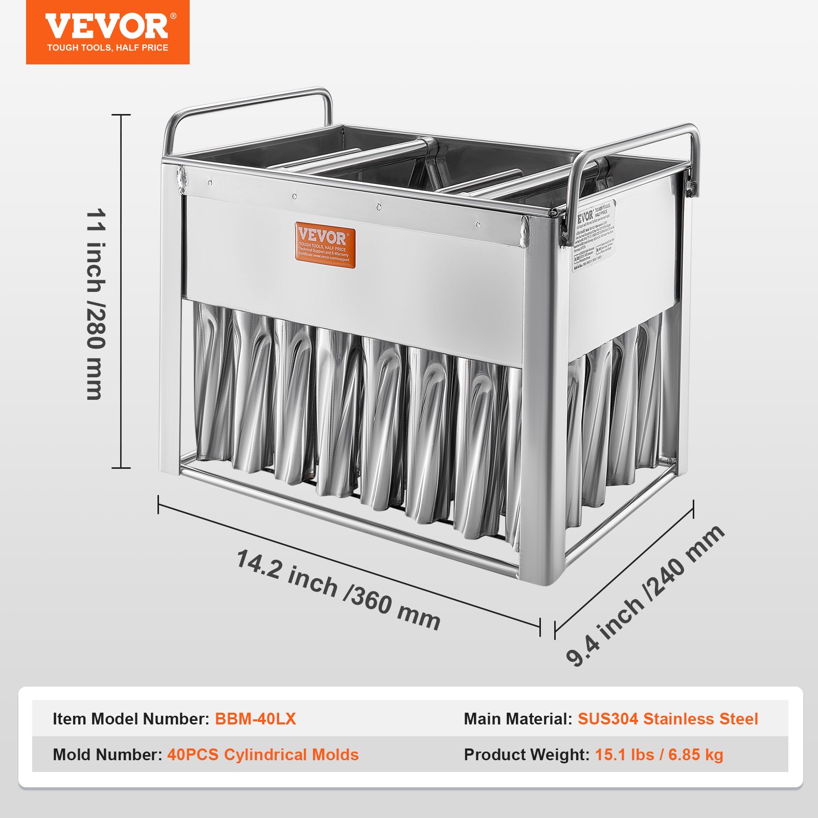 VEVOR Commercial Popsicle Molds 40PCS Cylindrical Ice Pop Molds ...