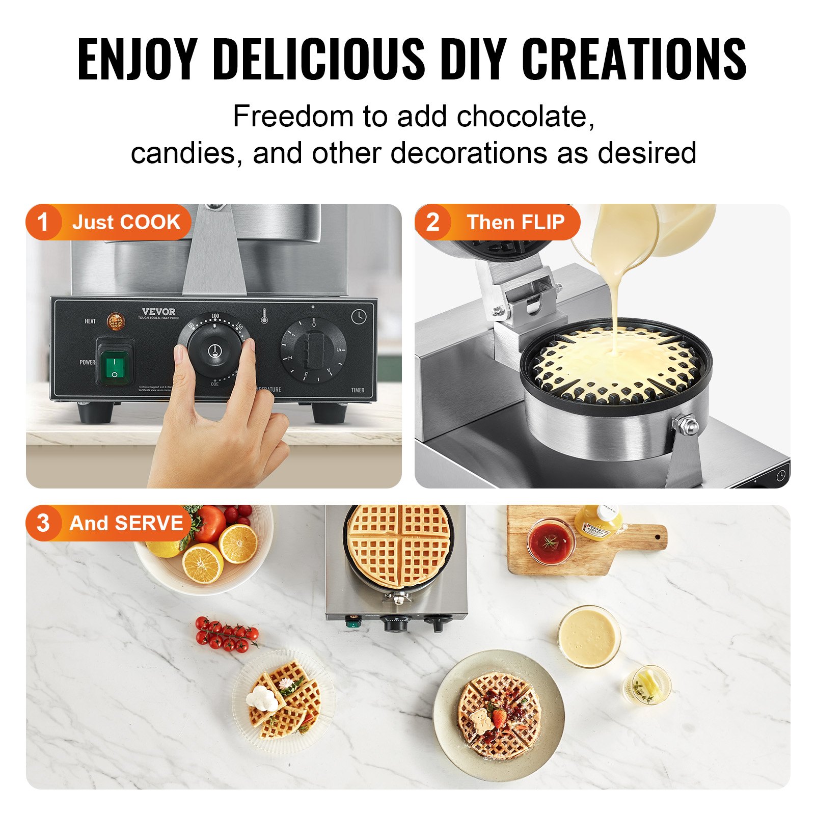 VEVOR Commercial Waffle Maker Round Waffle Iron Baker Machine Non-Stick ...