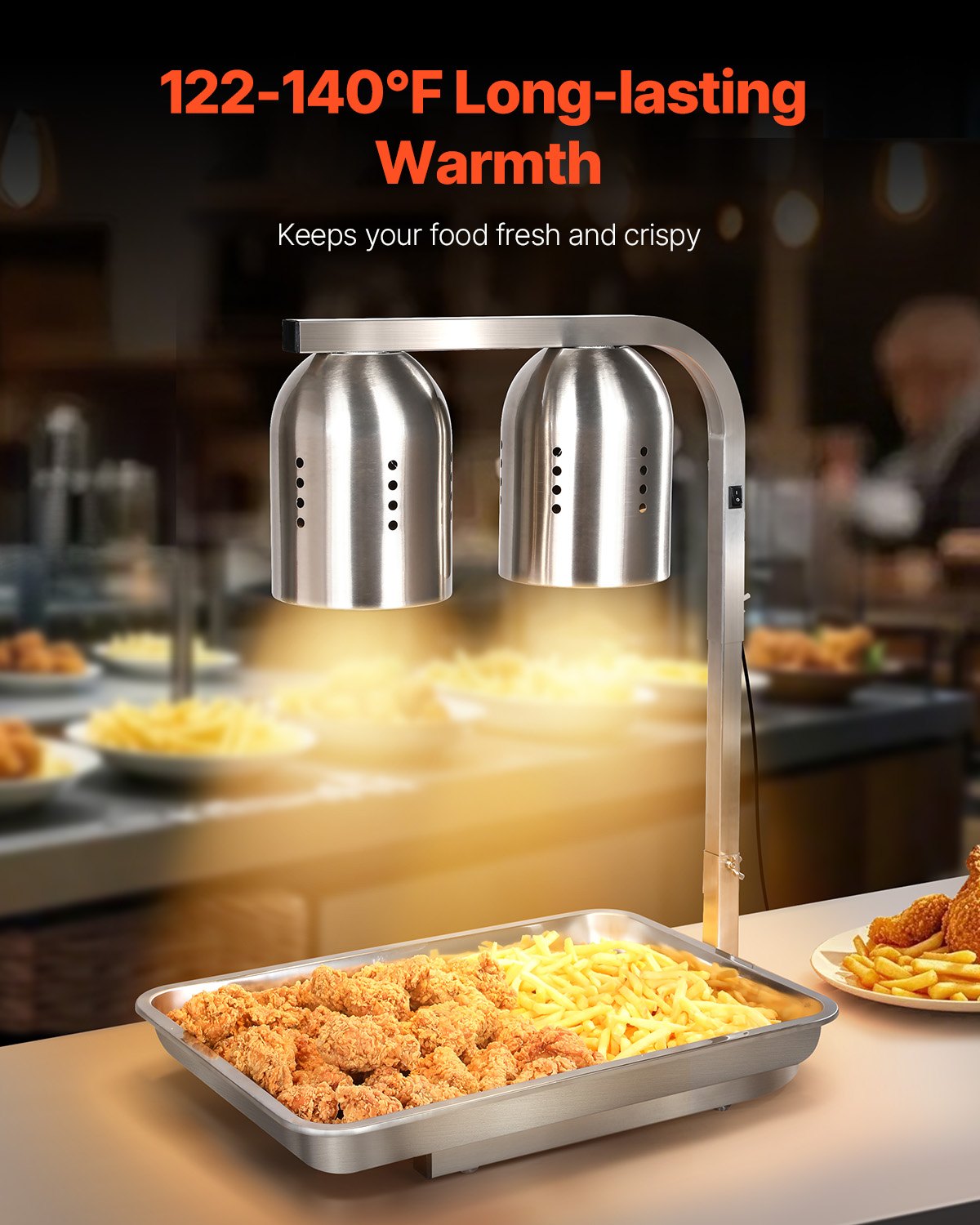 VEVOR Commercial Heat Lamp for Food – 500W Infrared Bulbs