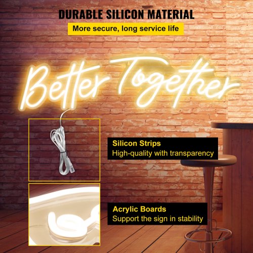 VEVOR Better Together Neon Sign, 13" x 7" +18" x 8" Warm White LED ...