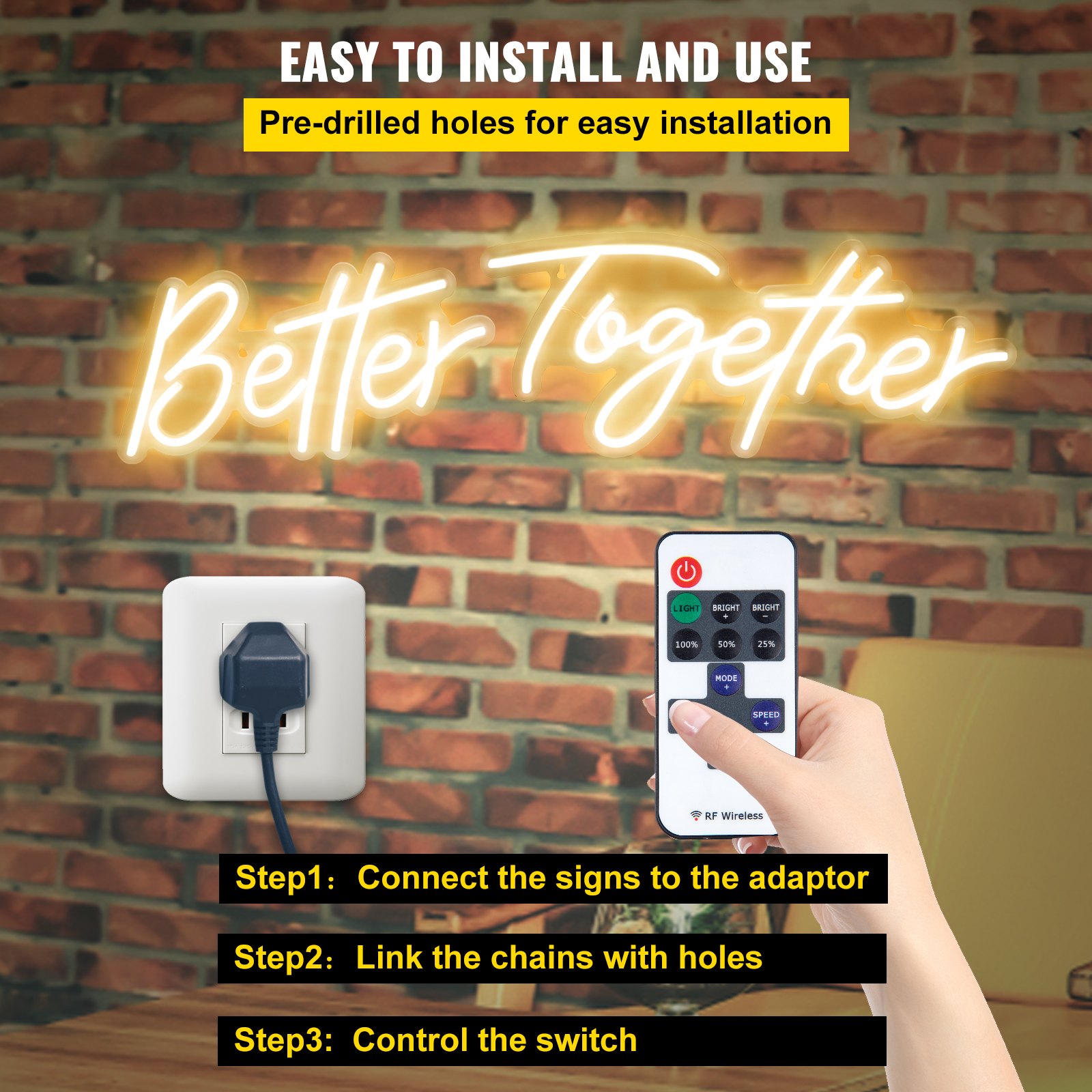 VEVOR Better Together Neon Sign, 13" x 7" +18" x 8" Warm White LED ...